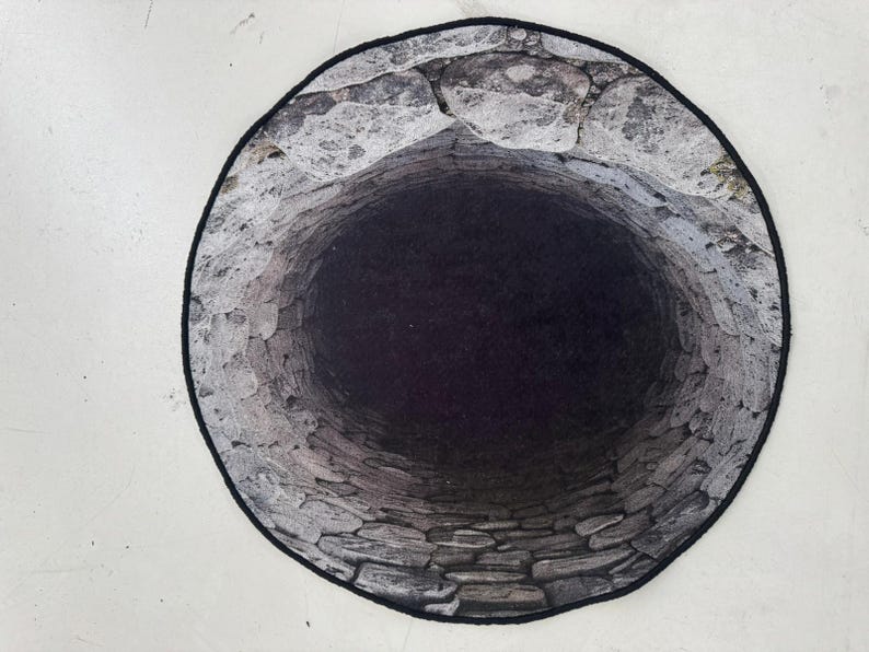 Stone Well Round Rug: 3D Optical Illusion Rock Texture Dark Fantasy ...