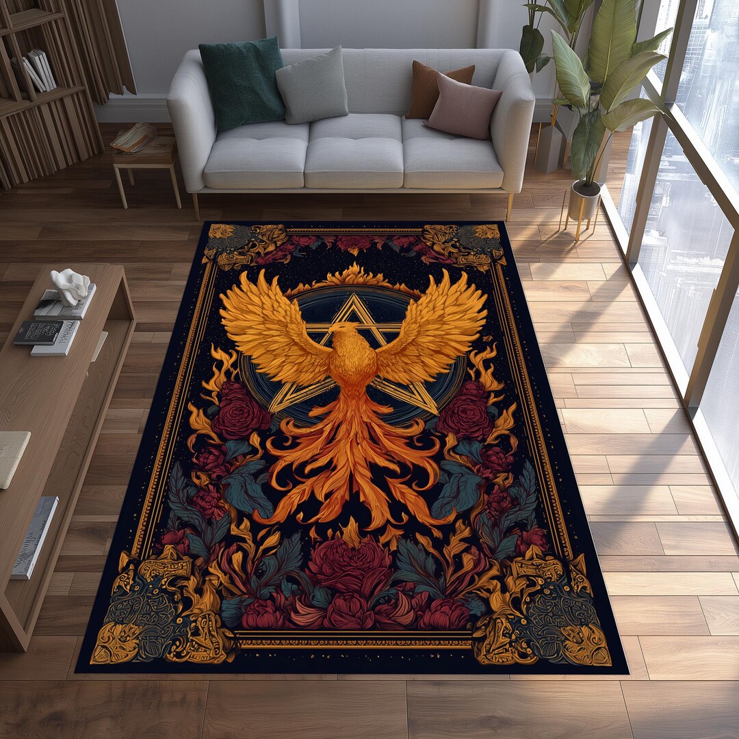Phoenix Firebird Area Rug : Mythical Gold Winged Creature, Gothic ...