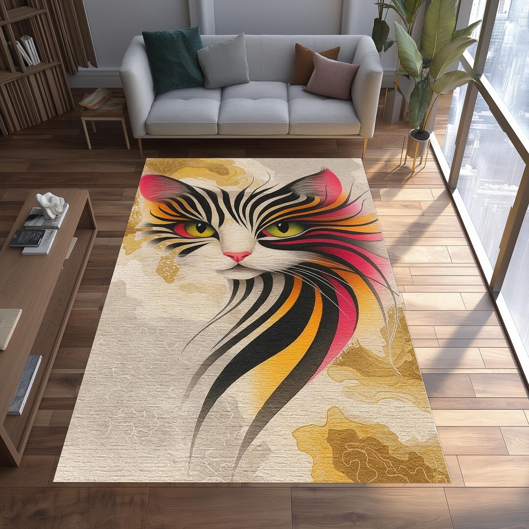 Abstract Cat Face Rug, Colorful Boho Art, Modern Home Decor - Etsy