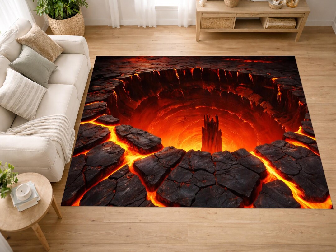 Infernocrater Rug: Lava Fire Pit Carpet, Volcanic Magma Stone Fantasy ...