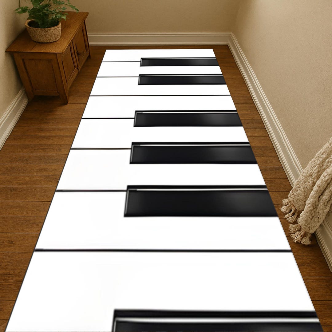 Piano Keys Rug: Black White Keyboard Carpet, Music Lover Decor, Modern ...