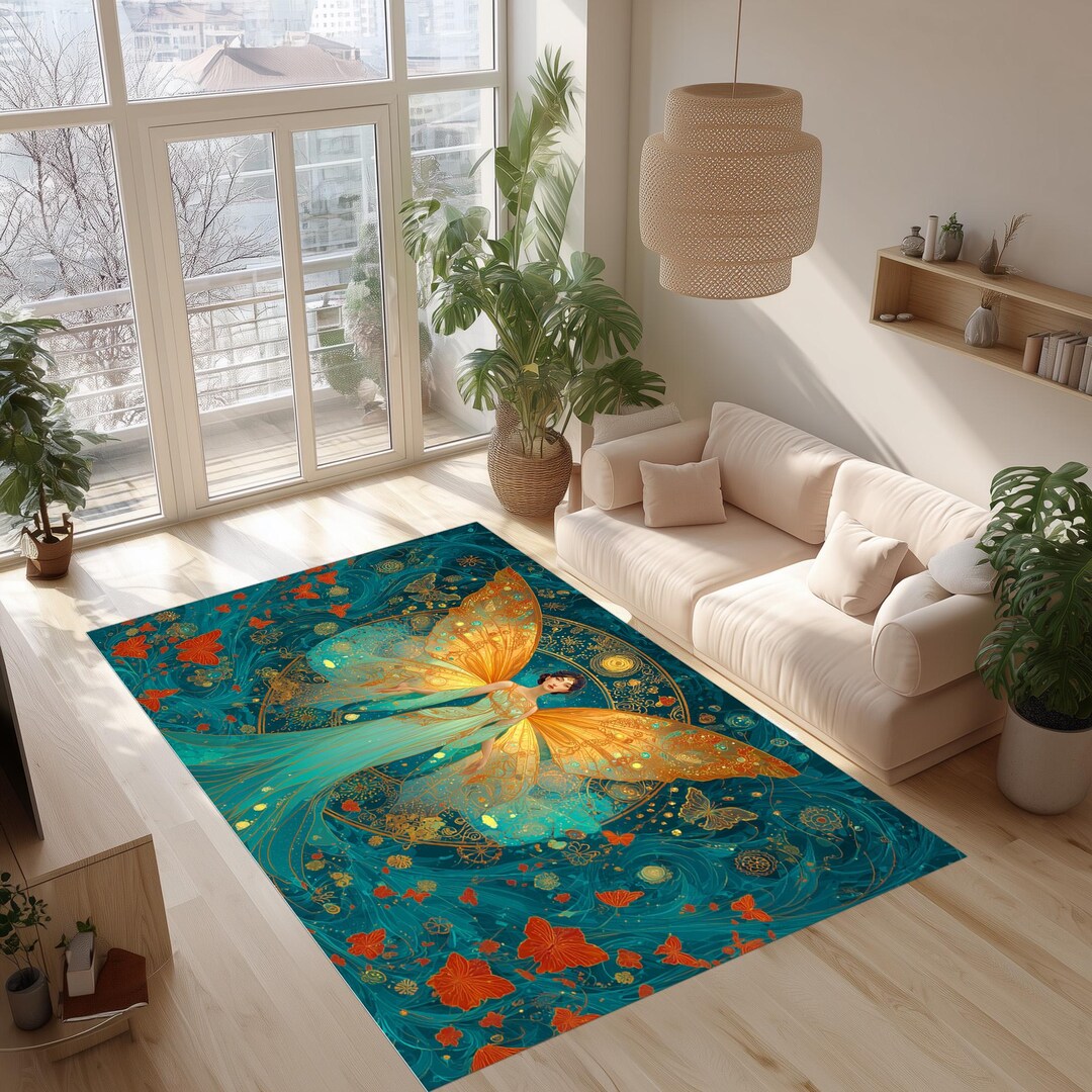 Golden Butterfly Fairy Area Rug: Magical Wings Design, Enchanted Garden ...