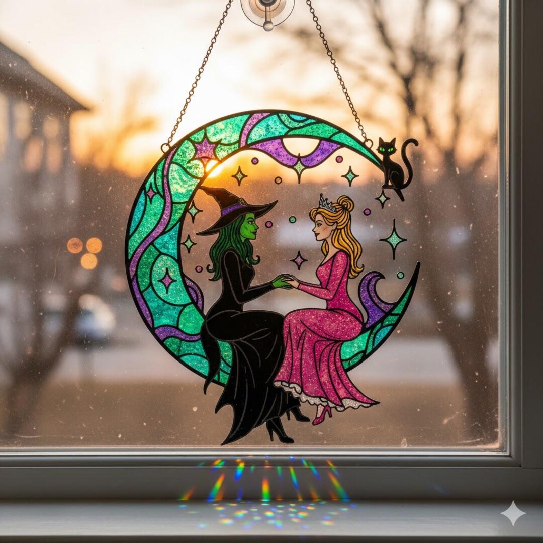 Pink Princess & Green Witch Wicked Acrylic Ornament, Handmade Window ...