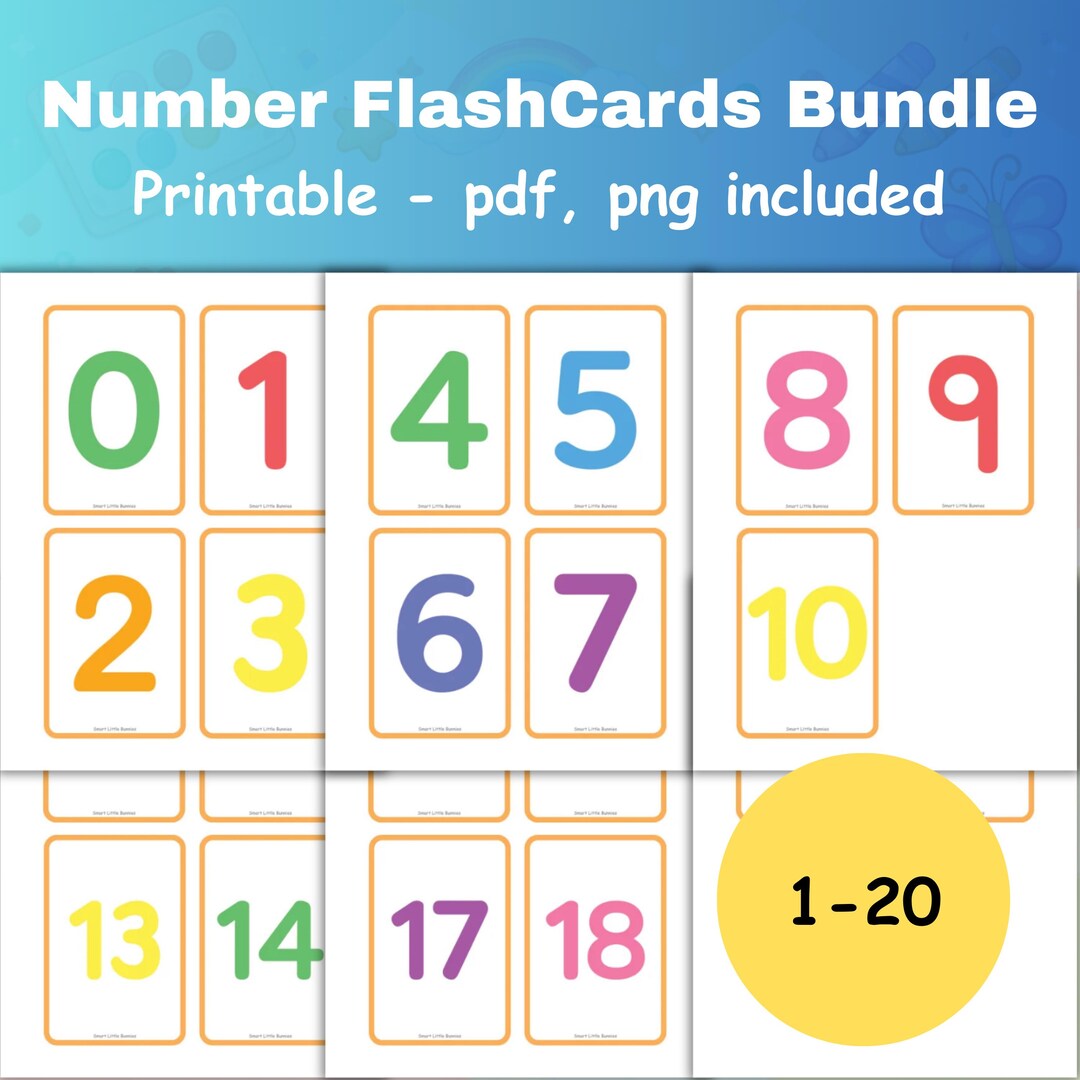 Number Flash Cards 1–20 Bundle Printable for Preschool - Etsy