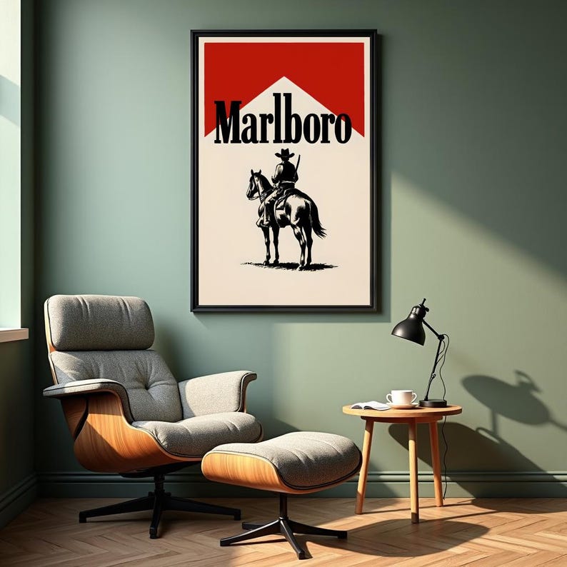 Vintage Marlboro Cowboy Smoking Poster – Retro Western Wall Art ...
