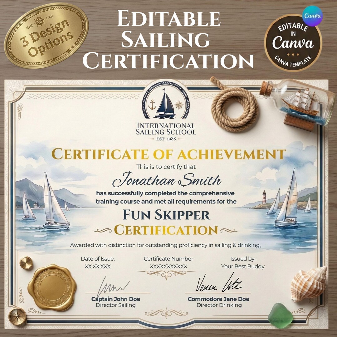 Editable Sailing Certificate Canva Template | Sailor Gift | Boat ...