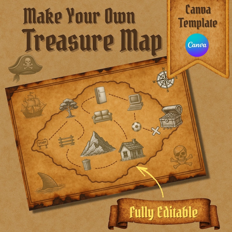 Custom Treasure Map | Personalized Treasure Map Template | Editable ...