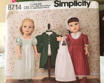 Simplicity 8714 American Girl 18 Historical Doll Clothes Pattern New ...