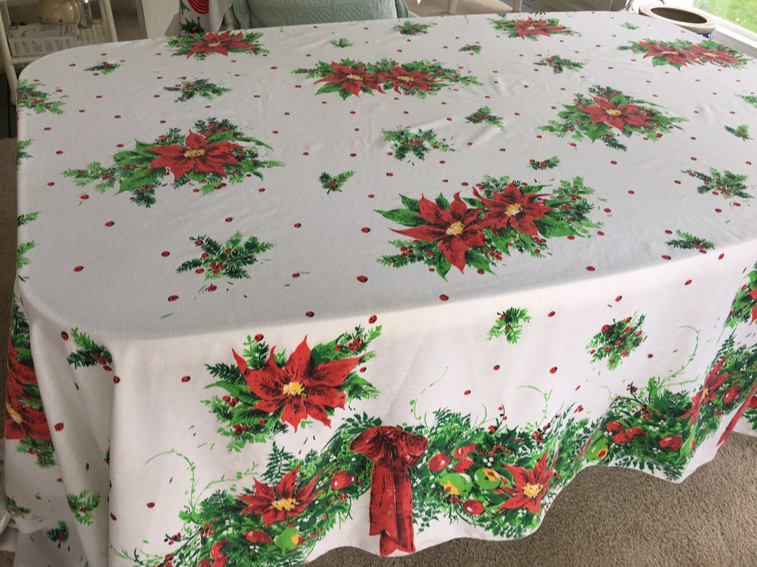 VINTAGE Extra Large 1960's Mid Century Christmas Tablecloth Bows ...
