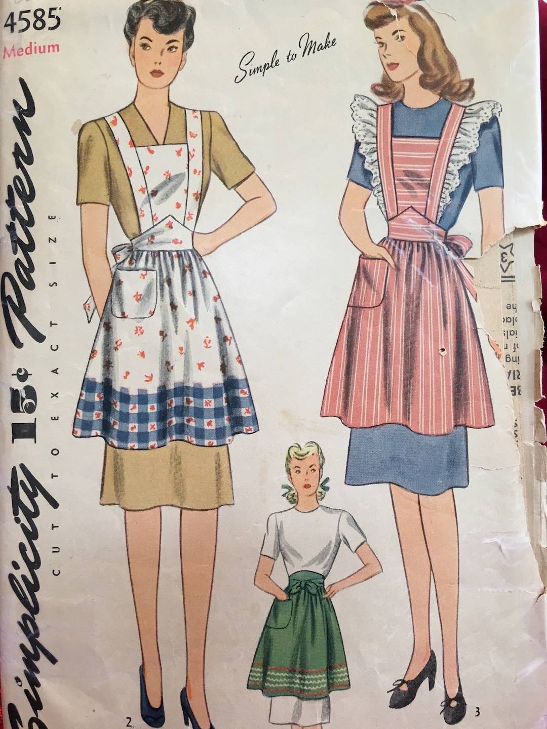 Vintage 1940's Simplicity Pinafore Full Bib Apron Ruffled Shoulders ...