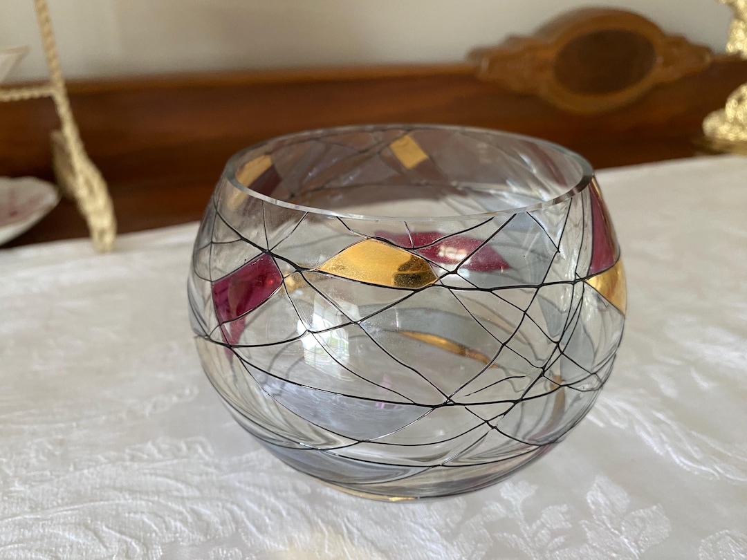 Vintage PARTYLITE Mosaic Stained Glass Tea Light Votive Candle Holder ...