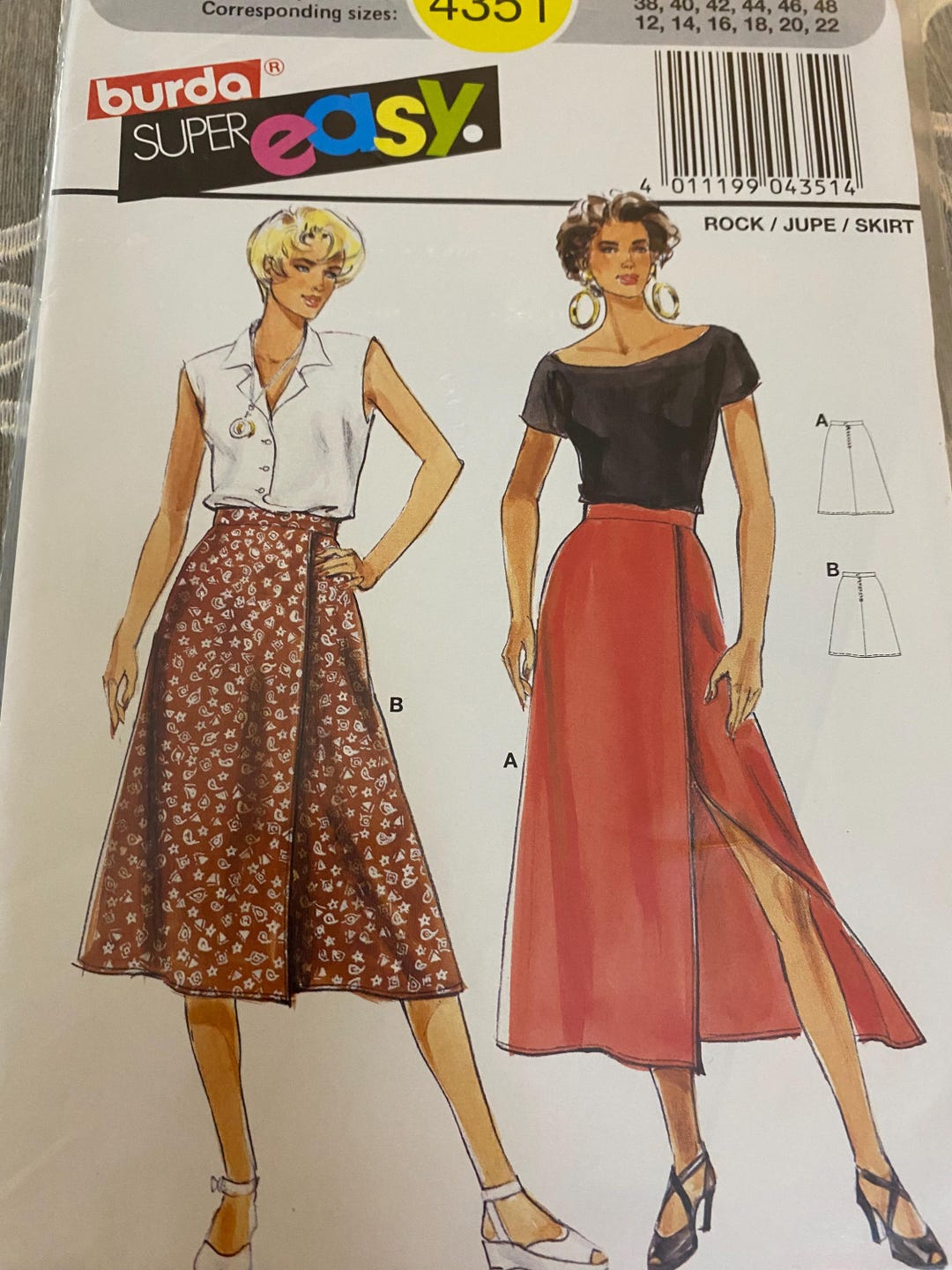 Burda Super Easy Wrap Skirt 4351 Sewing Pattern Size 12 - 22 US Euro 38 ...
