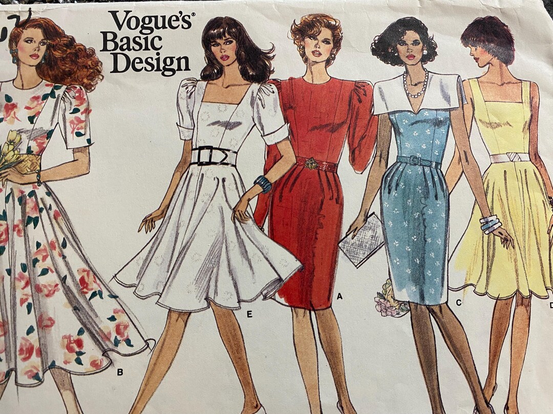 Vogue 80's Woman's Basic Design Dress With Fitting Bodice With Princess ...