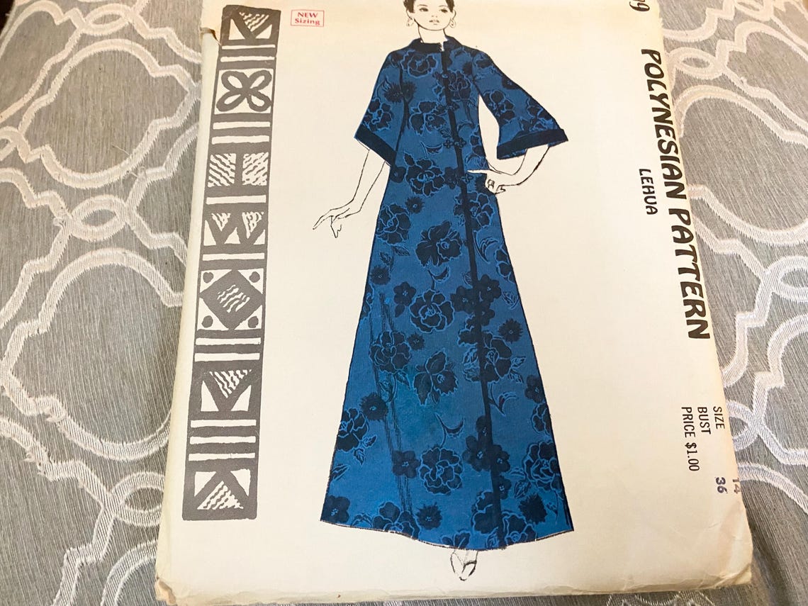 Vintage 50s Hawaiian Lehua Polynesian Long Robe Dress Sewing Pattern ...