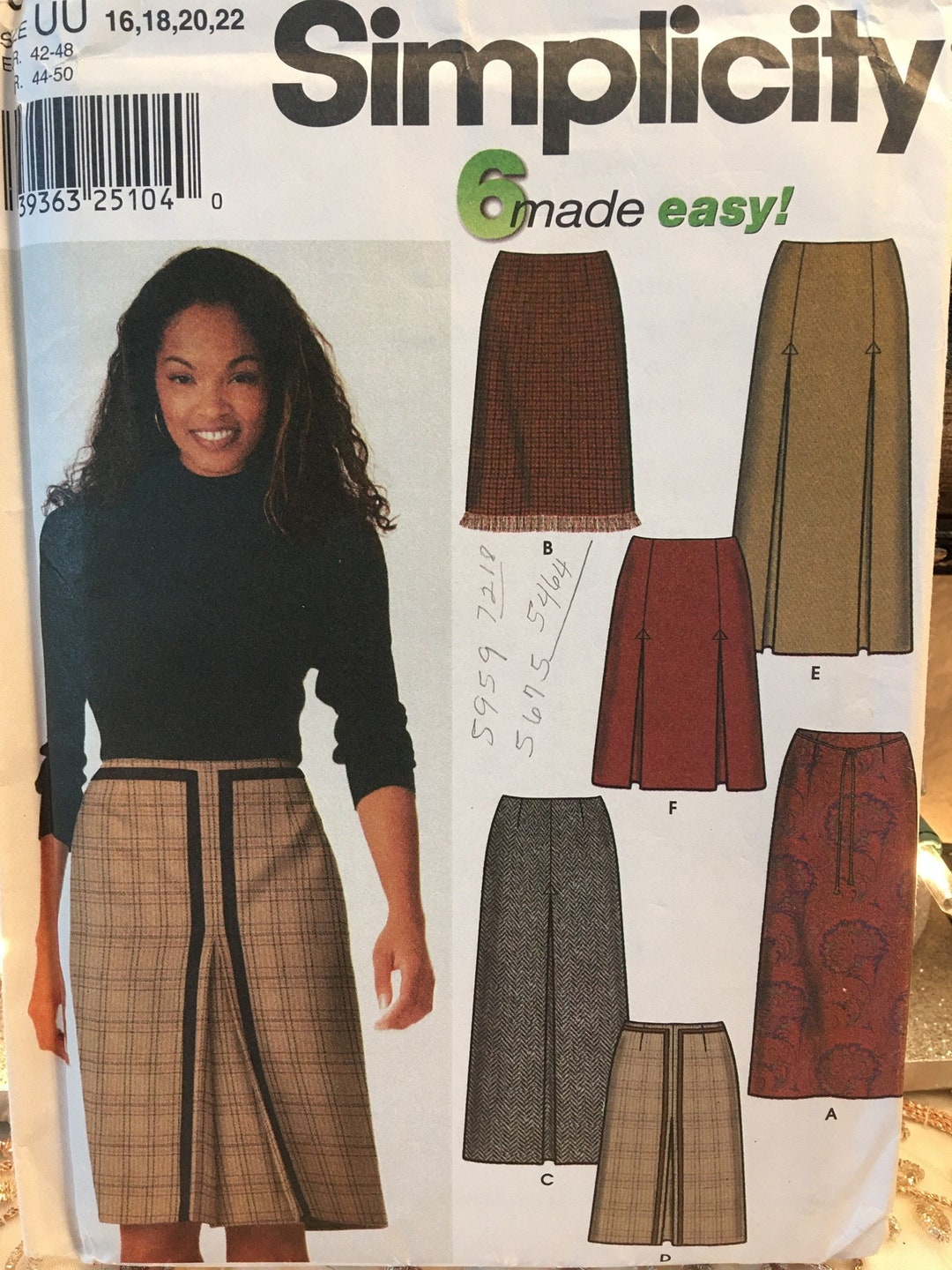 Classic Skirt in Two Lengths Simplicity Front Pleats 6 Styles Size 16 ...