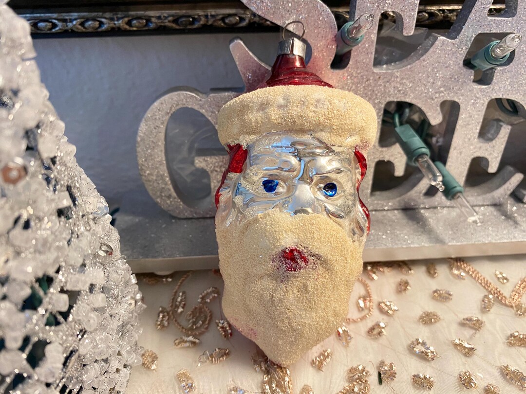 Vintage Large Antique German Father Christmas Santa Face Head Glass ...