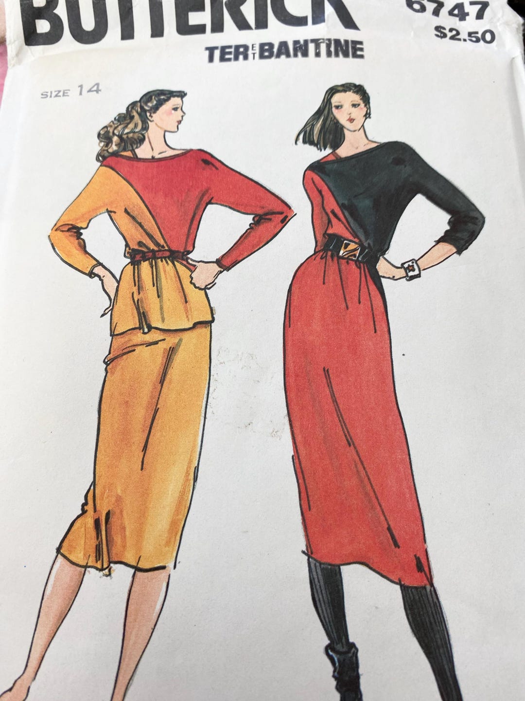 Butterick 1970’s Vintage Dress Top Skirt Dolman Sleeves Bateau Neckline ...