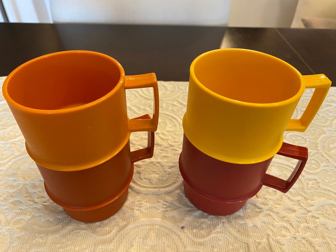 4 Vintage Tupperware Stackable Mugs Cups Harvest Colors Coffee - Etsy