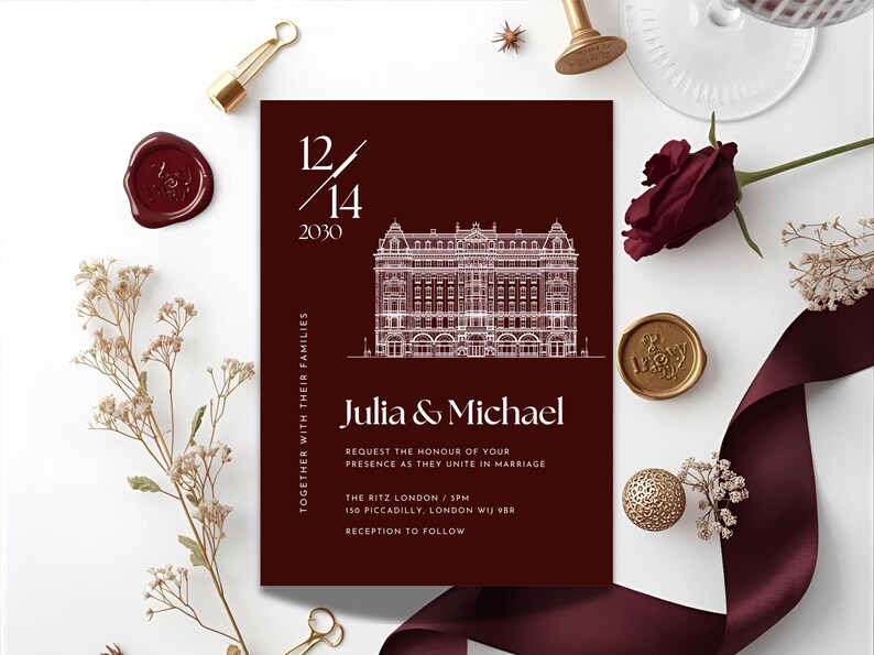 Modern Burgundy Wedding Invitation Suite Template, Elegant Minimalist ...