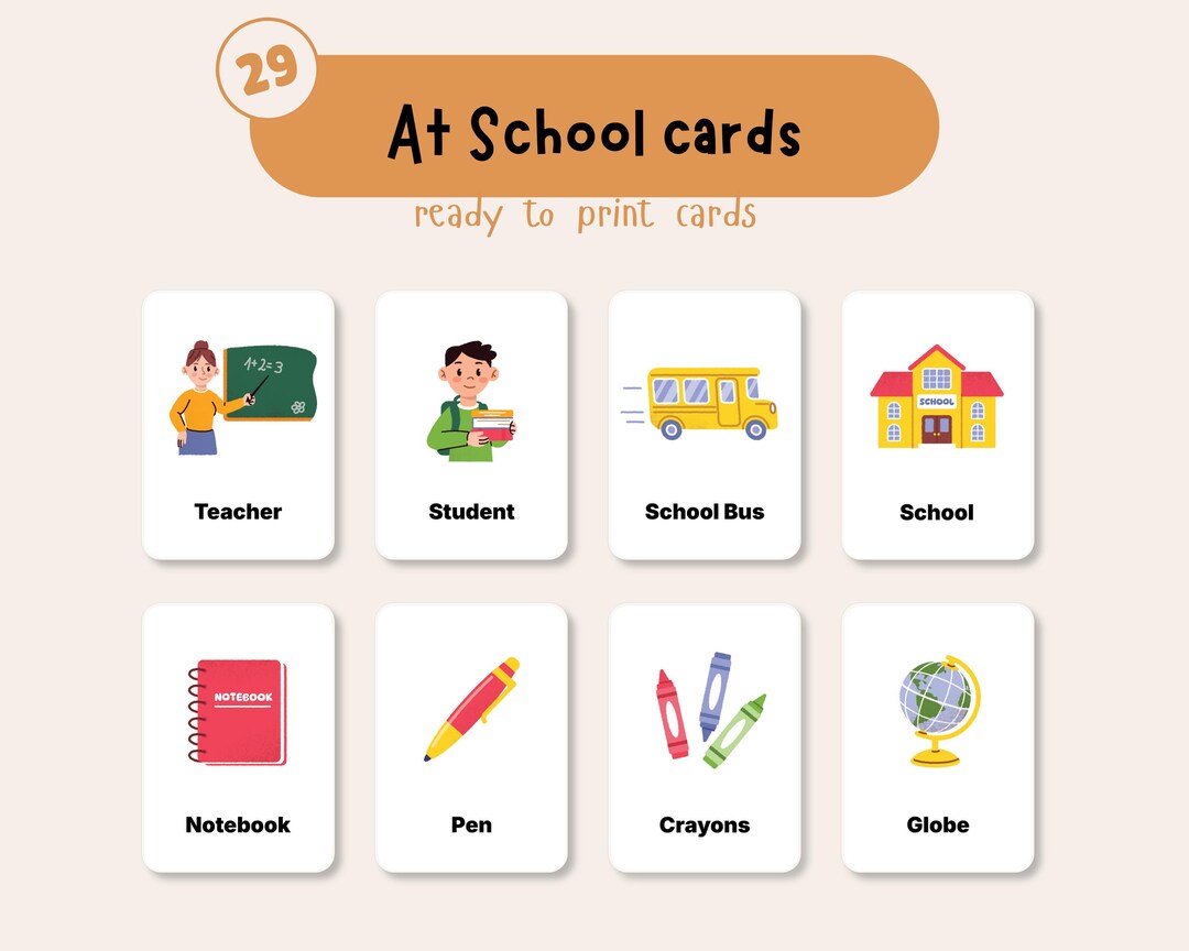 School Vocabulary Flashcards: Classroom Learning Cards (digital ...