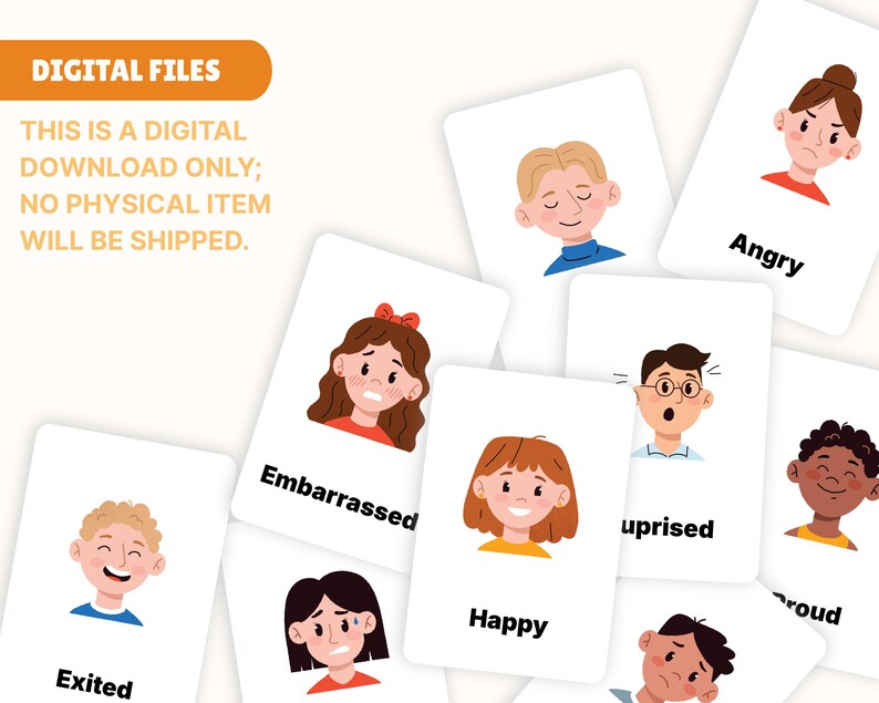 EMOTIONS Learning Flashcards for Kids: Feelings Toddler Montessori ...