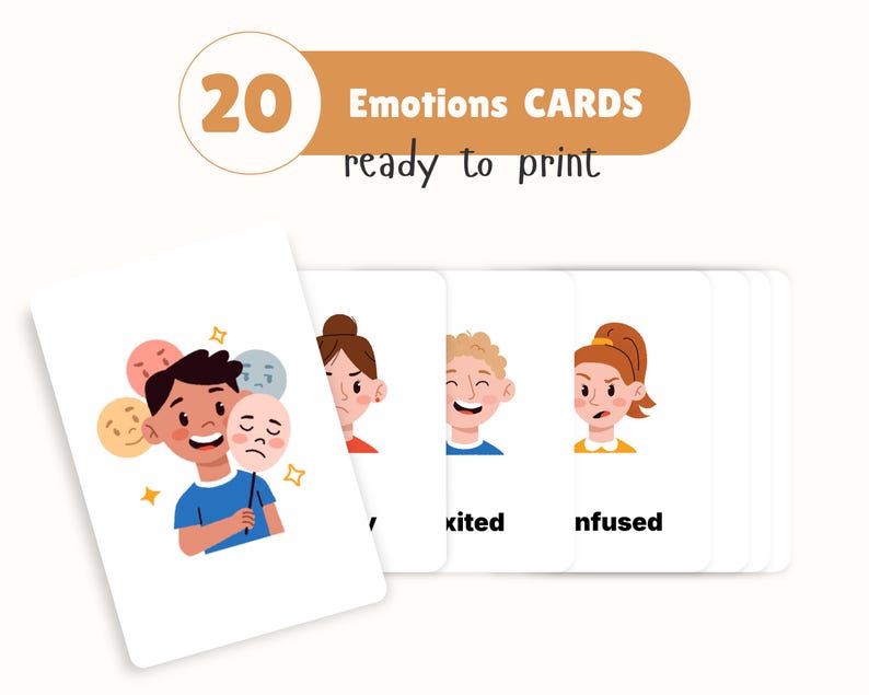 EMOTIONS Learning Flashcards for Kids: Feelings Toddler Montessori ...