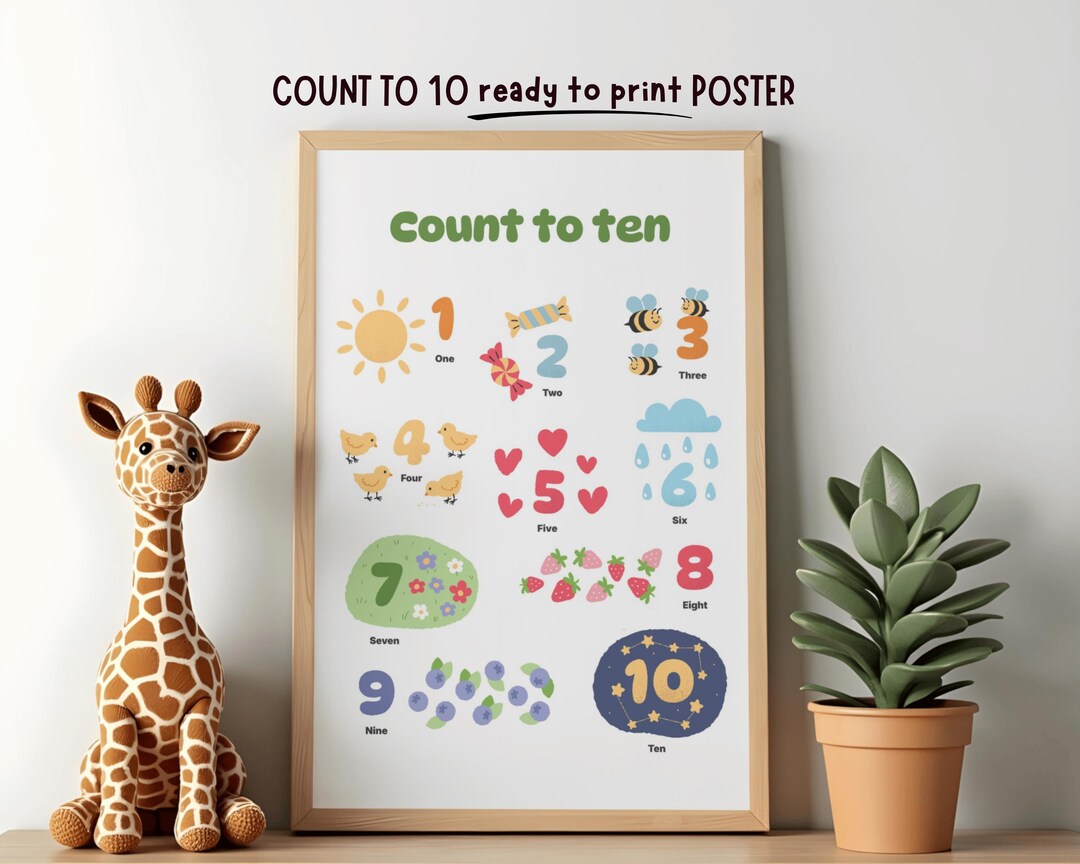 Count to 10 Poster for Kids: Printable Numbers Wall Art, Nursery Print ...