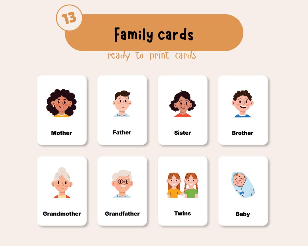 Family Members Flashcards: Montessori Preschool Learning (digital ...