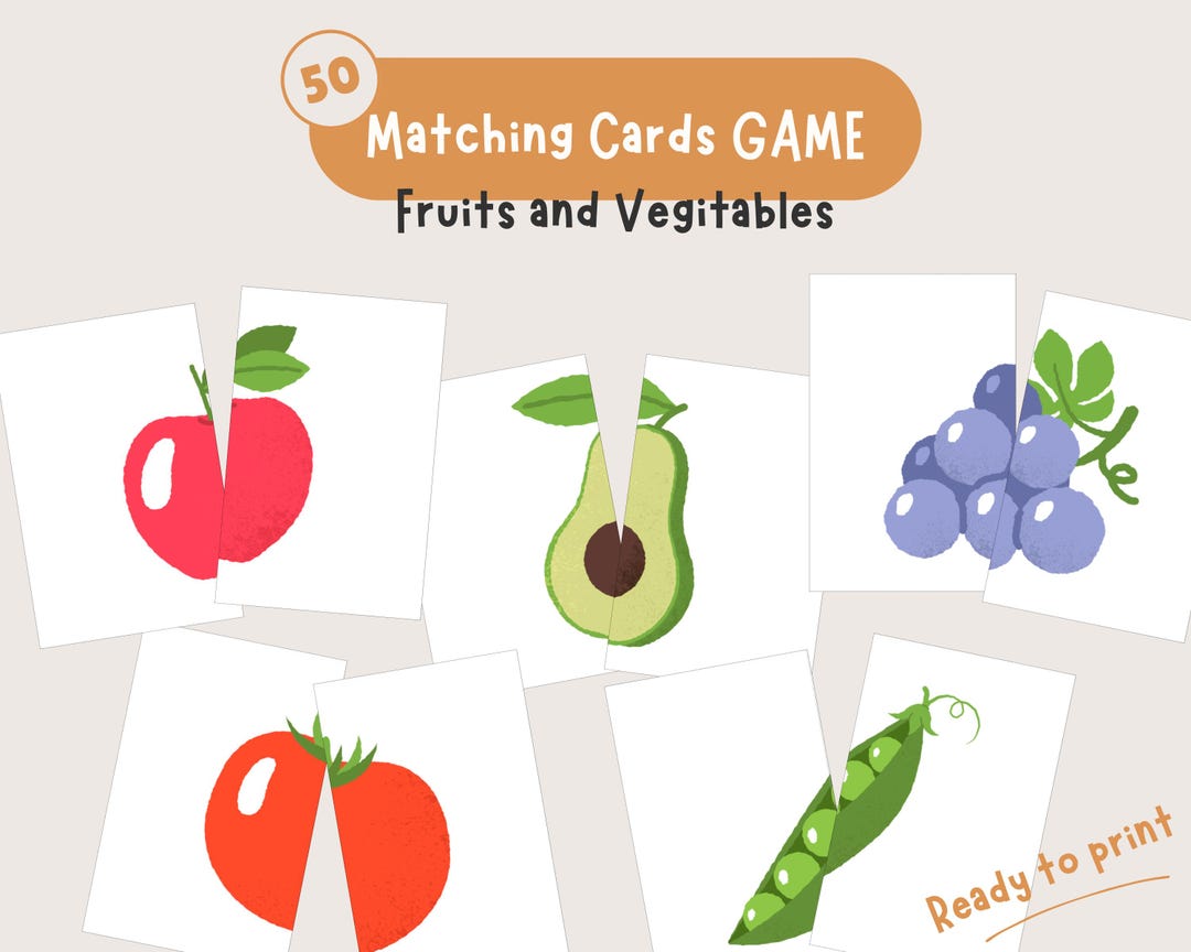 Fruits and Vegetables Matching Game for Kids: Toddler Activity Cards ...