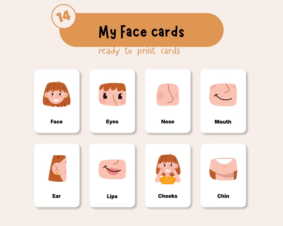 FACE PARTS Flashcards: Montessori Preschool Learning (digital Download ...