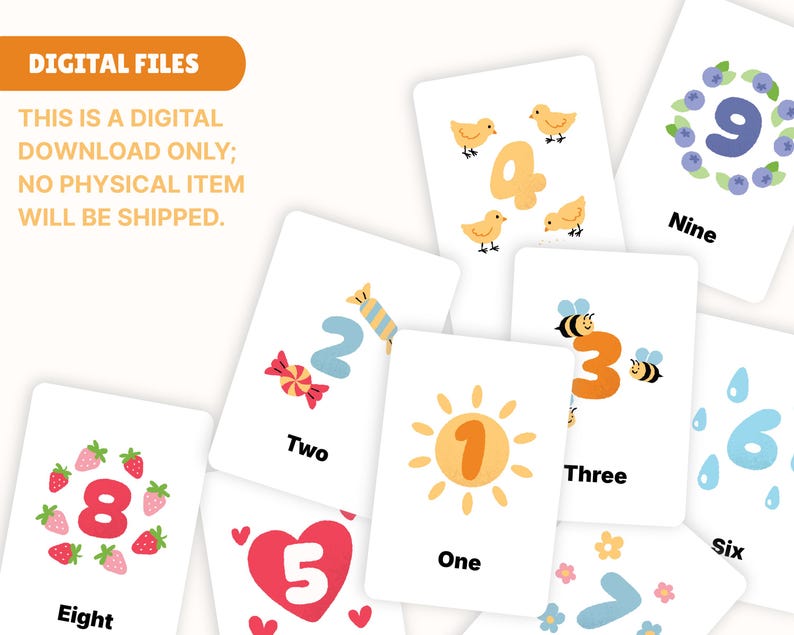 Number Flashcards 1-10: Toddler Preschool Printable Cards (digital ...