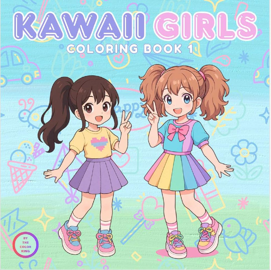 Kawaii Girls Coloring Book ONE: 20 Printable Pages, Cozy Art (digital ...