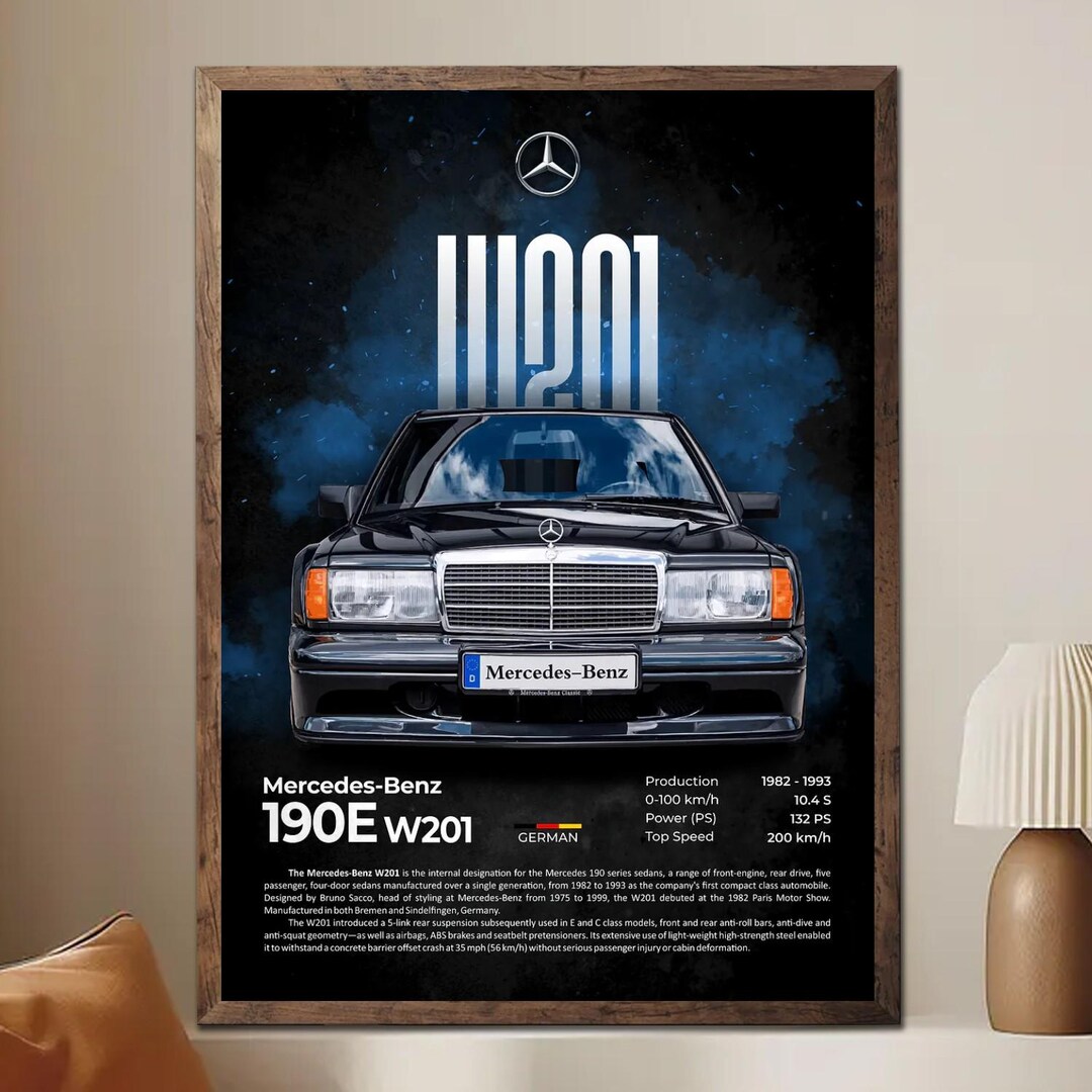 Mercedes-benz 190E W201 Poster Unframed, W201 Blueprint Car Print ...