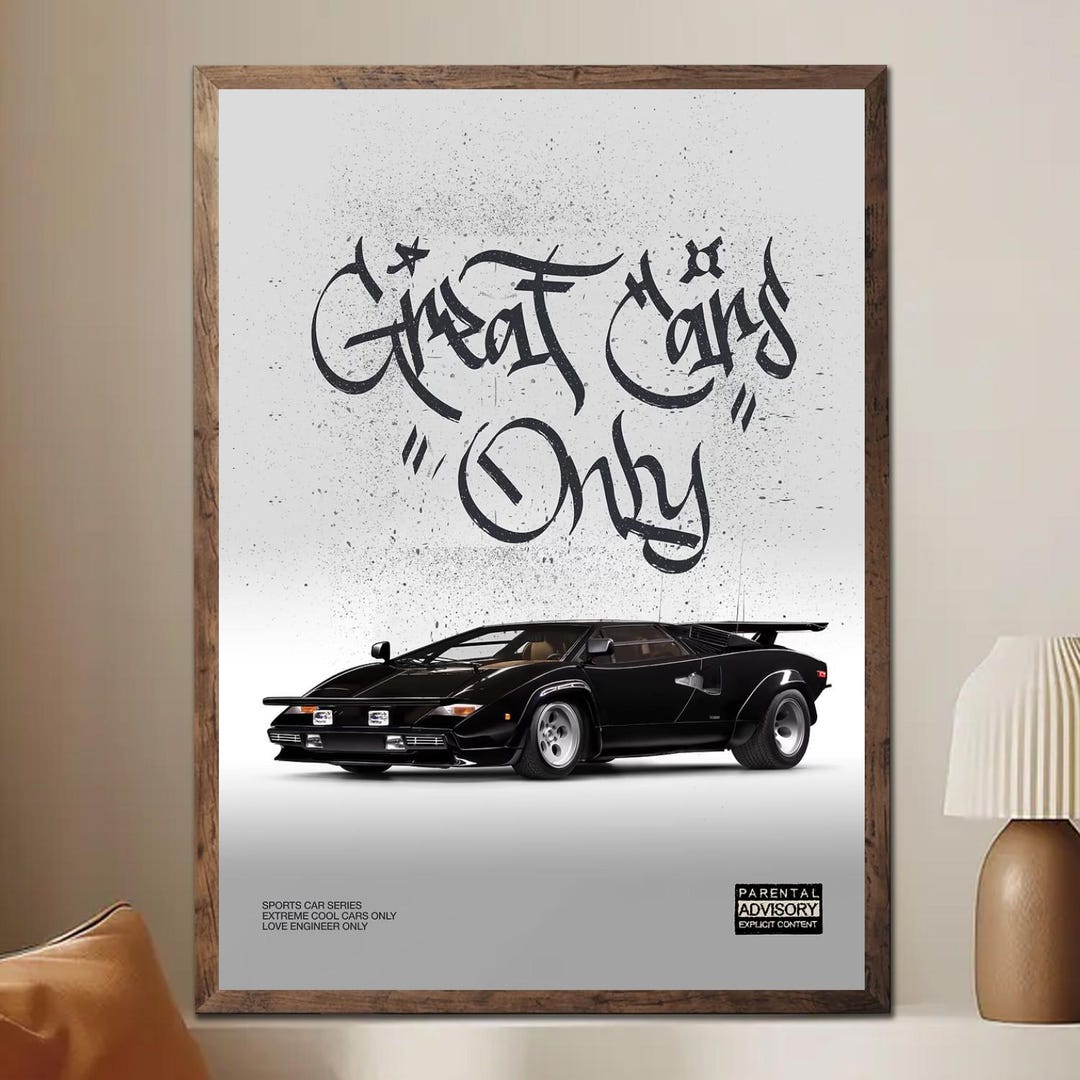 Black Lamborghini Countach Poster Unframed, 80s Supercar Print ...