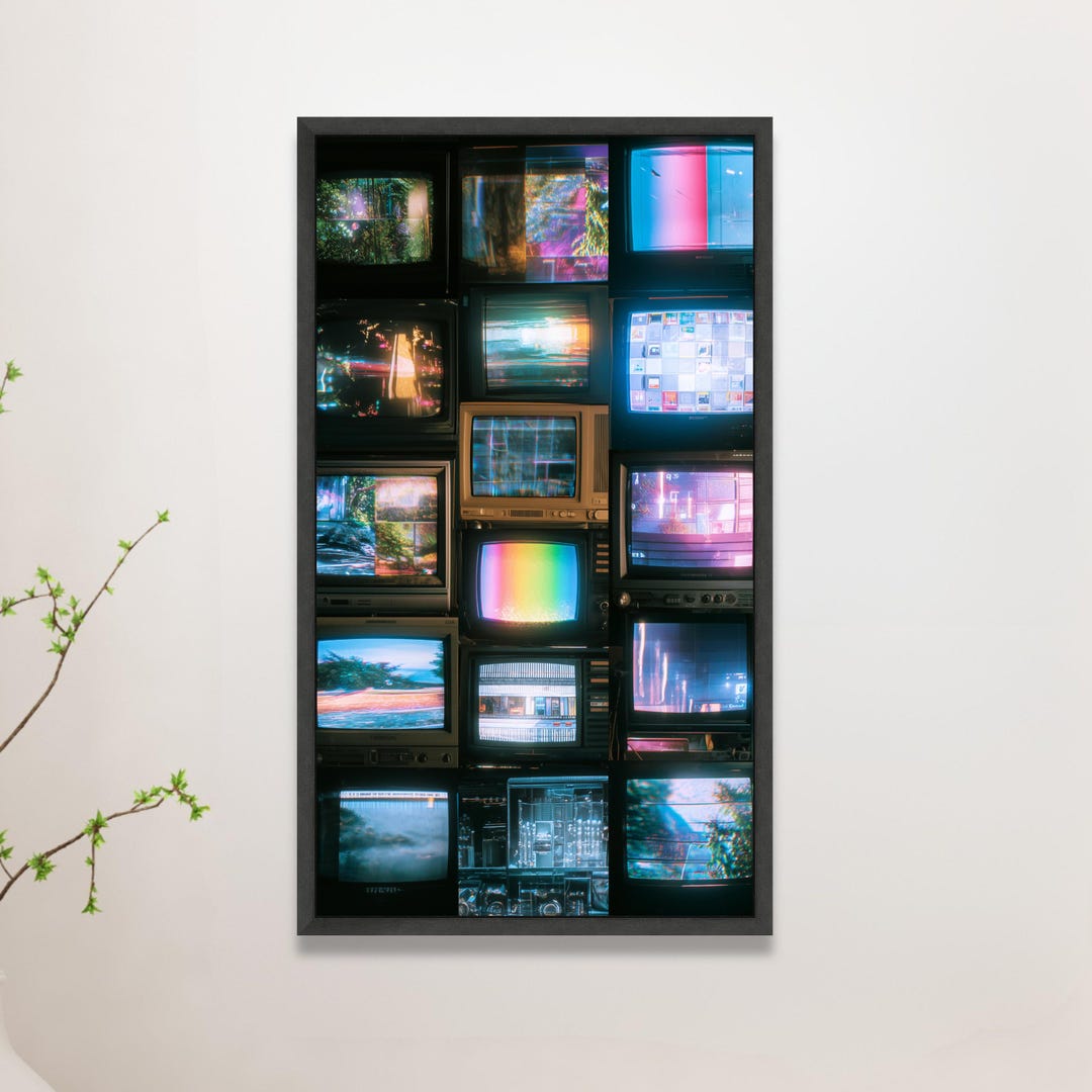Retro Vintage TV Screens Canvas, Nostalgic Electronics Wall Art, Glitch ...