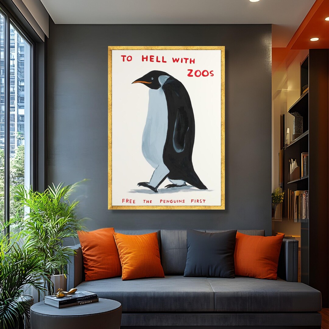 Free the Penguins Canvas, Protest Art Wall Decor, Penguin Illustration ...