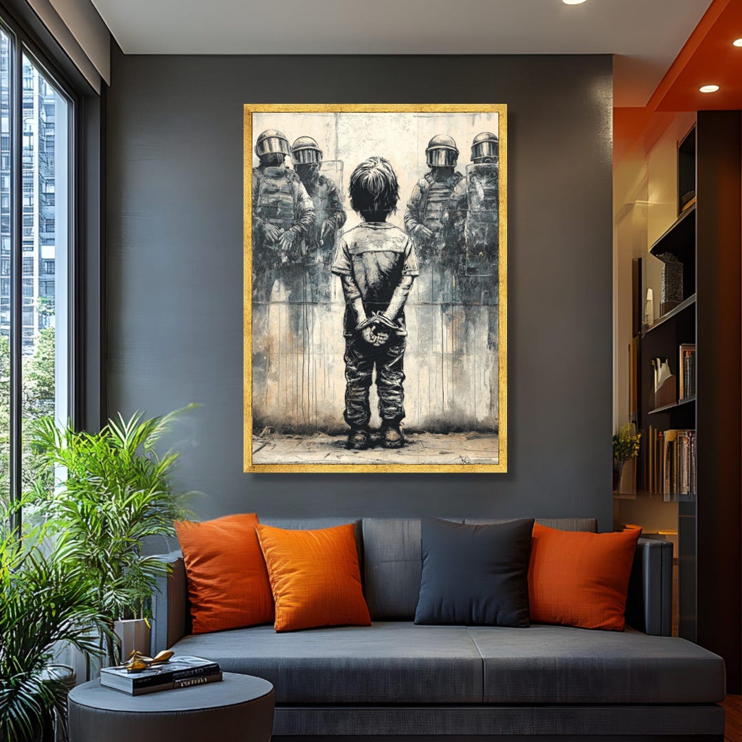 Banksy Child With Riot Police Canvas, Urban Street Art Decor - Etsy
