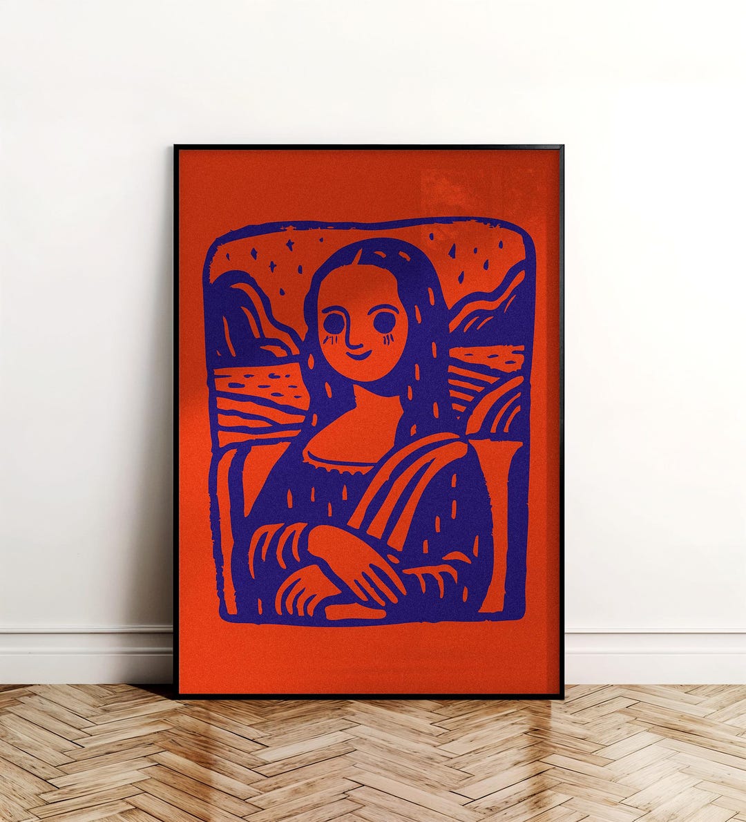 Pop Art Mona Lisa Print – Bold Indigo & Orange Line Art (digital ...