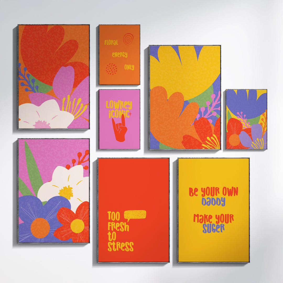 Colorful Floral & Motivational Quote Wall Art Set – Boho Printable ...