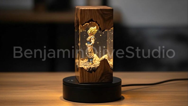 Vegeta Resin Lamp – Handmade Wooden Diorama Light | Dragon Ball Z LED ...