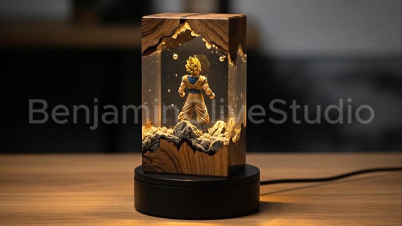 Vegeta Resin Lamp – Handmade Wooden Diorama Light | Dragon Ball Z LED ...