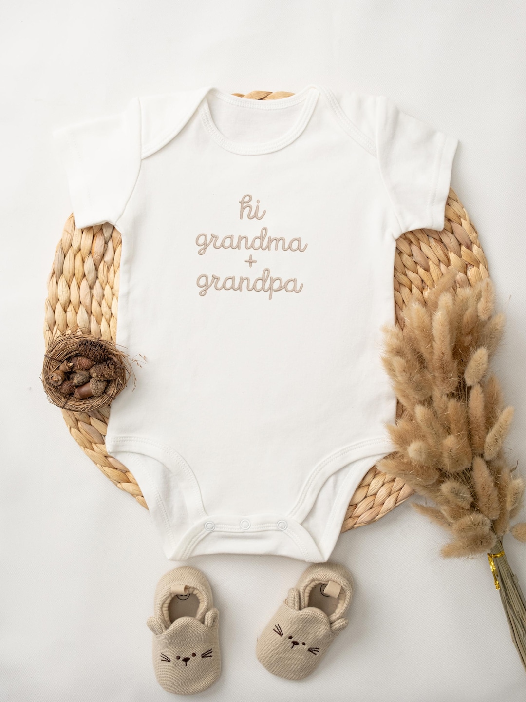Embroidered Baby Onesie Hi Grandma Grandpa, Pregnancy Announcement to ...