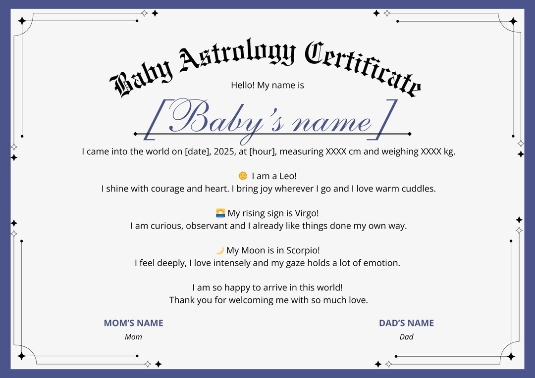 Baby Astrology Certificate - A Magical and Personalized Gift for New ...