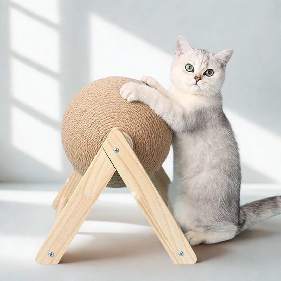 Sisal Cat Scratching Ball Wooden Kitten Scratcher Board Durable Cat Paw ...
