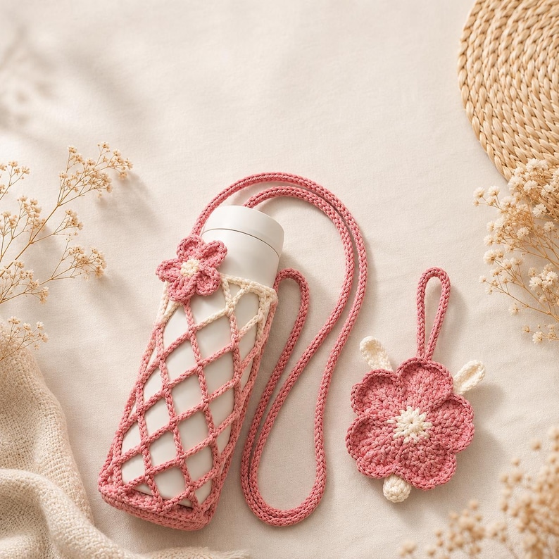 Flower Water Bottle Holder Crochet Pattern – Lightweight Accessory (PDF ...