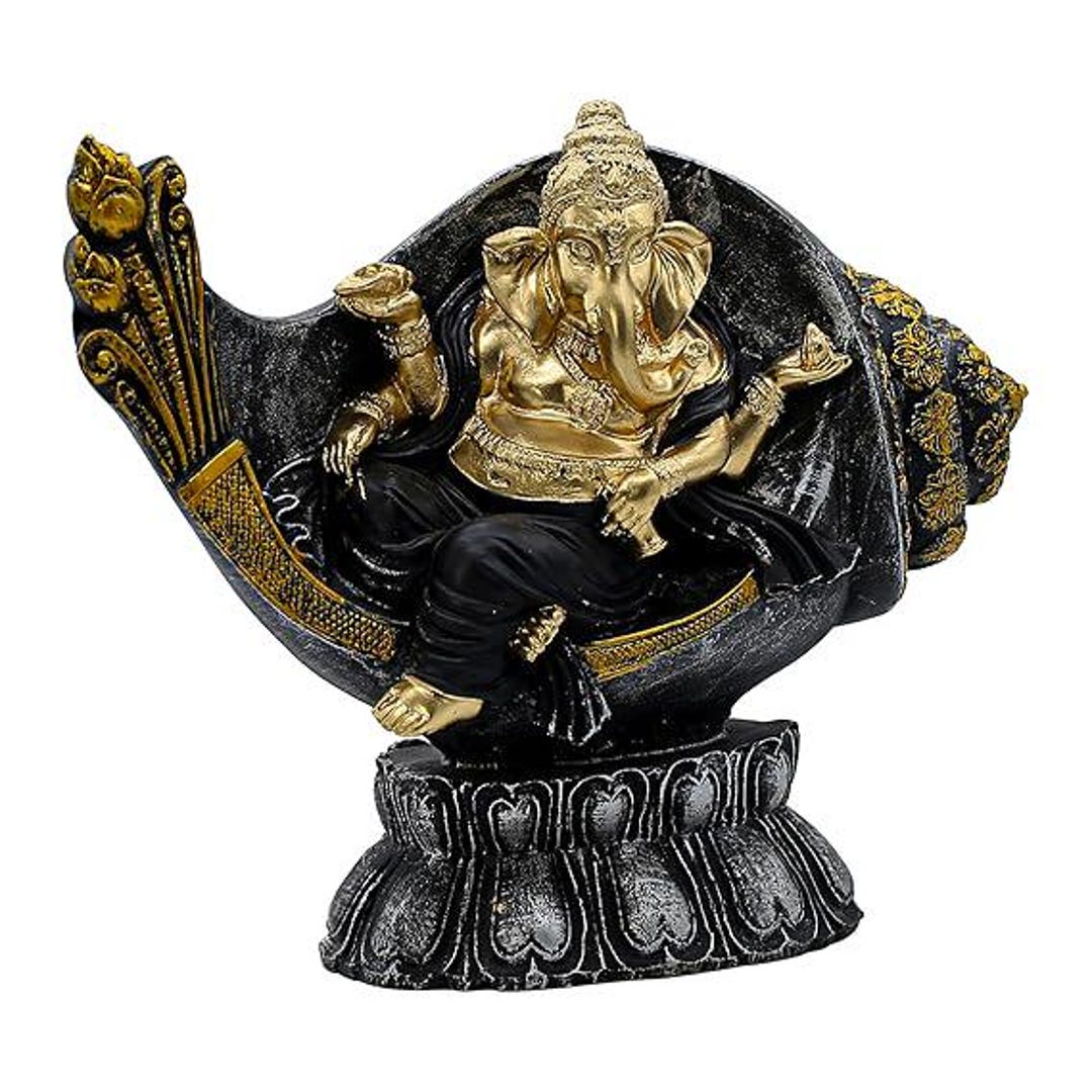 Black & Gold Decorative Lord Ganesha Conch Shell Idol – 26.7 X 21.6 Cm ...