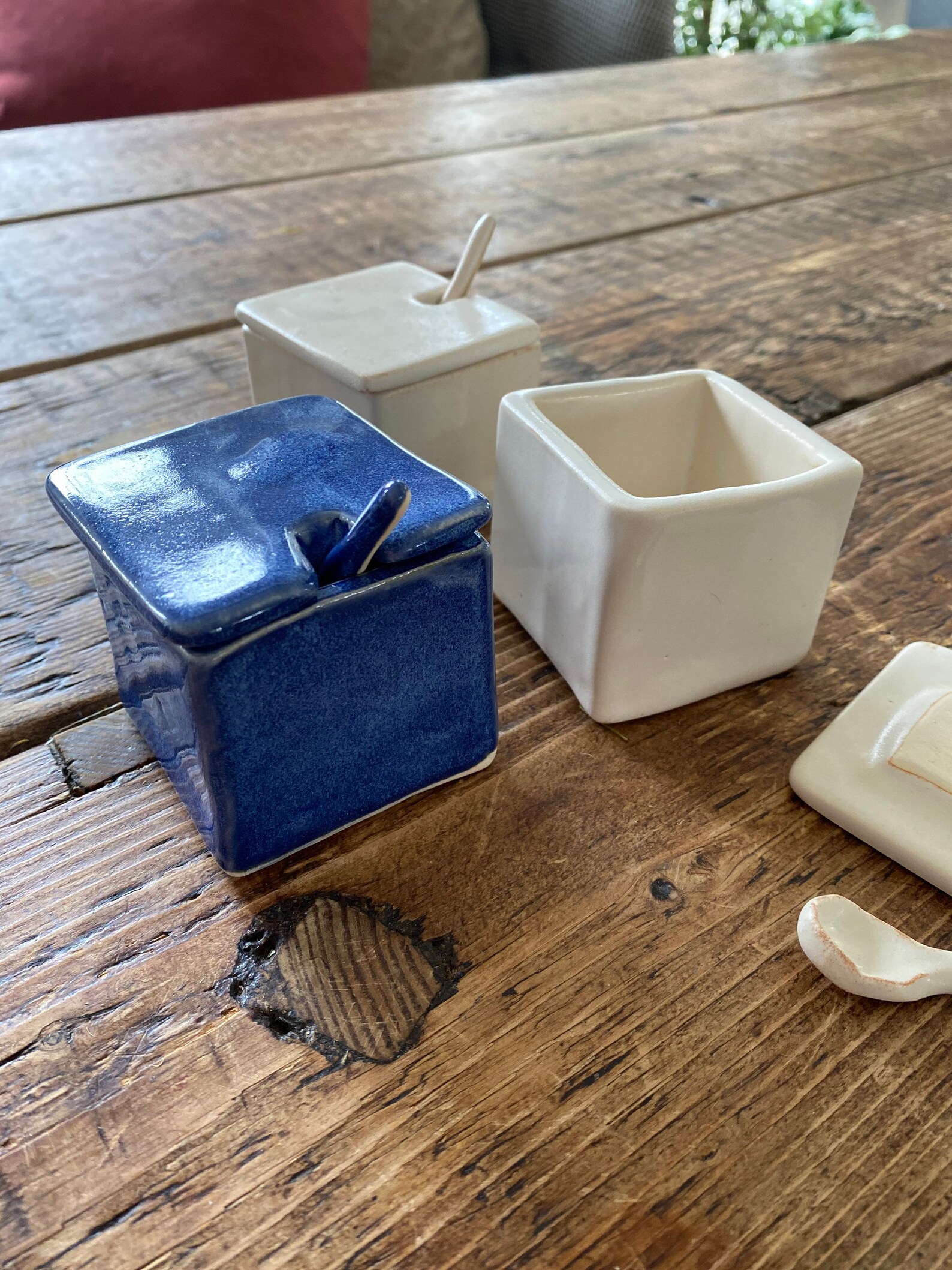 Handmade ceramic salt box with lid and little spoon. | Etsy