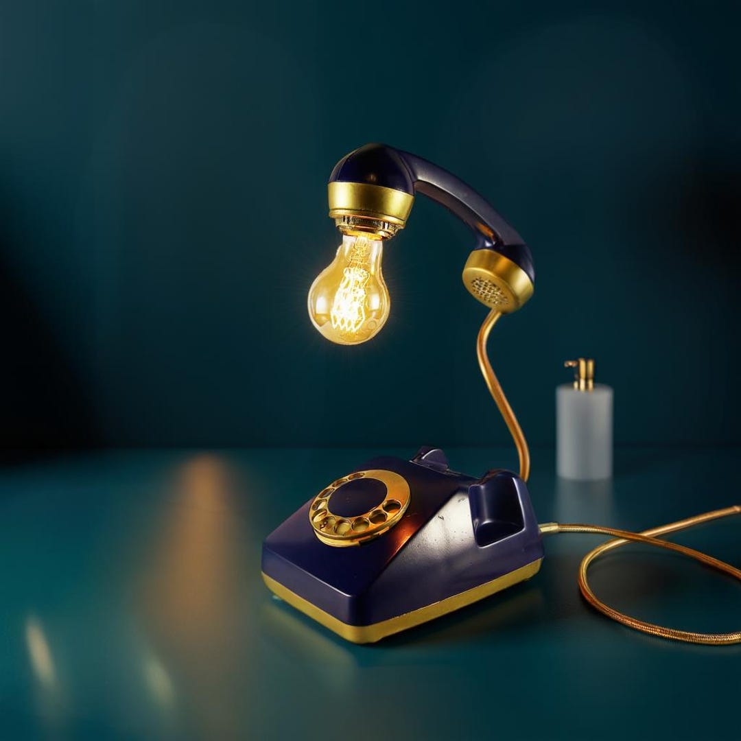 Retro Telephone Desk Lamp: Blue Upcycled Vintage Decor - Etsy