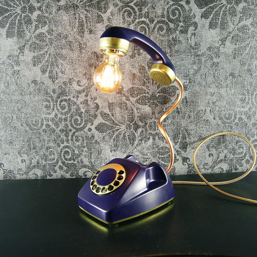 Retro Telephone Desk Lamp: Purple Upcycled Vintage Decor - Etsy