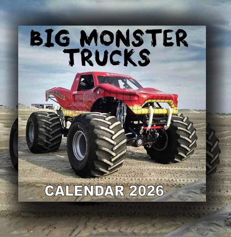 Big Monster Trucks Calendar 2026 Digital Download Printable Kids Wall ...